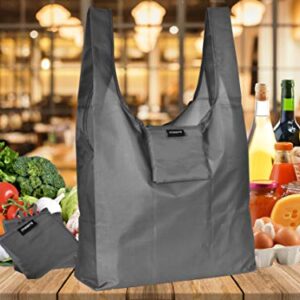 Masirs Ripstop Reusable Grocery Shopping Bag - Replace Paper and Plastic Bags with Large, Strong Eco Friendly Bags. Turns into a Carrying Pouch when Folded into Its Own Pocket. (GREY | 6-PACK)