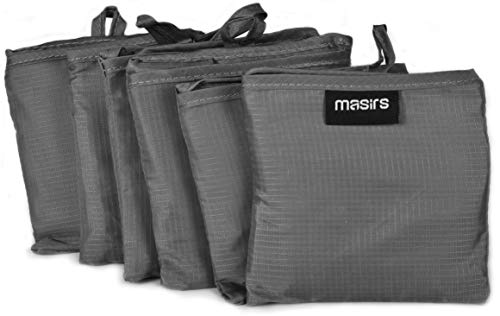 Masirs Ripstop Reusable Grocery Shopping Bag - Replace Paper and Plastic Bags with Large, Strong Eco Friendly Bags. Turns into a Carrying Pouch when Folded into Its Own Pocket. (GREY | 6-PACK)