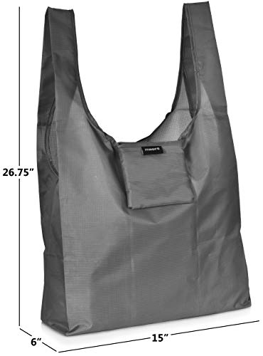 Masirs Ripstop Reusable Grocery Shopping Bag - Replace Paper and Plastic Bags with Large, Strong Eco Friendly Bags. Turns into a Carrying Pouch when Folded into Its Own Pocket. (GREY | 6-PACK)