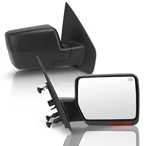 Perfit Zone Towing Mirrors Replacement Fit for 2004-2006 F150, POWER HEATED,W/AMBER SIGNAL,BLACK,RIGHT(Passenger Side)