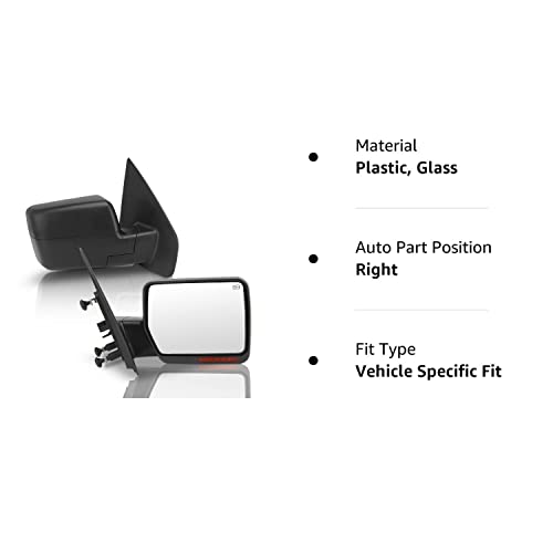 Perfit Zone Towing Mirrors Replacement Fit for 2004-2006 F150, POWER HEATED,W/AMBER SIGNAL,BLACK,RIGHT(Passenger Side)