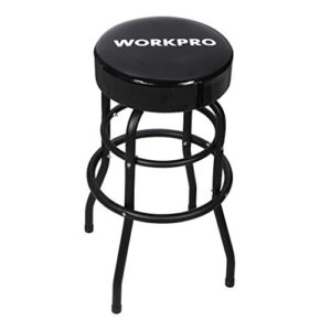 workpro shop stool bar stool with padded swivel shop seat, black, w112012a