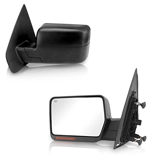 Perfit Zone Towing Mirror Replacement Fit for 2004-2006 F150, POWER HEATED,W/AMBER SIGNAL,BLACK,LEFT(Driver Side)