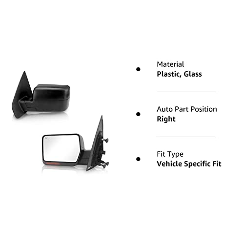 Perfit Zone Towing Mirror Replacement Fit for 2004-2006 F150, POWER HEATED,W/AMBER SIGNAL,BLACK,LEFT(Driver Side)