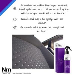 NANOMAN Nano-technology Car Fabric & Upholstery Care - Hydrophobic Waterproof Protector and Stain Guard for Auto Interior Fabrics, Seats, Carpets and Floor Mats.