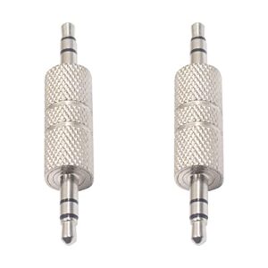 Duttek 3.5mm Male to Male Audio Adapter, Metal Silver 3 Pole 3.5mm Stereo Jack to 3.5mm Stereo Jack Adapter, 1/8 Inch Male to Male Audio Headphone Jack Coupler Connectors - 2 Pack