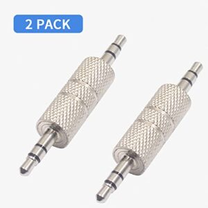 Duttek 3.5mm Male to Male Audio Adapter, Metal Silver 3 Pole 3.5mm Stereo Jack to 3.5mm Stereo Jack Adapter, 1/8 Inch Male to Male Audio Headphone Jack Coupler Connectors - 2 Pack