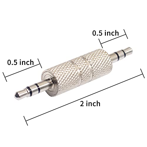 Duttek 3.5mm Male to Male Audio Adapter, Metal Silver 3 Pole 3.5mm Stereo Jack to 3.5mm Stereo Jack Adapter, 1/8 Inch Male to Male Audio Headphone Jack Coupler Connectors - 2 Pack