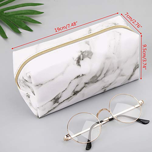 Oranmay Large Cute Pencil Case Pen Box Zipper Bags Marble Makeup Storage Supplies