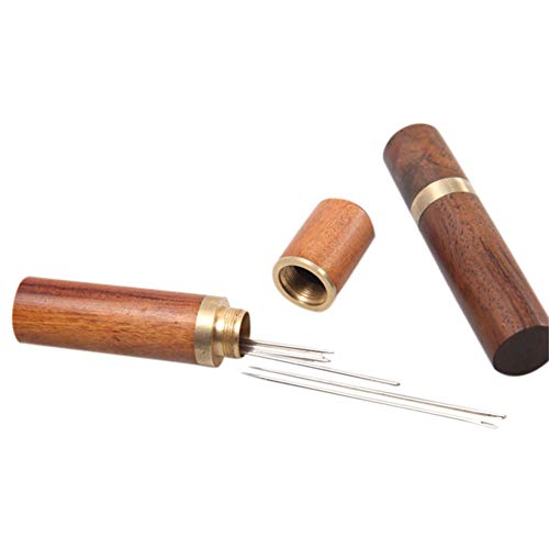 2PCS Hand Sewing Needles Storage Tube,Sandalwood Needle Embroidery Mending Housing Case Holder Storage Tools Durable Practical DIY Wooden Box Leather Knitting Craft Tools Brown and Dark Brown.