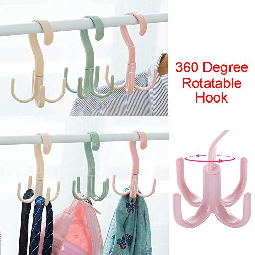 Closet Hanging Organizer Storage Purse Rack Handbag 360 Degree Rotating 4 Hooks for Belt Scarf Tie Rack Holder