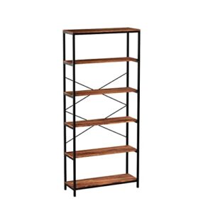 6 tier industrial bookshelf 71" tall open bookshelves and bookcases vintage standing storage shelf freestanding display shelf for living room bedroom-black metal frame & wood(us stock)