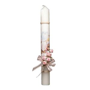 catholic & religious gifts, baptism candle blue baptism 12" w/pink flowers