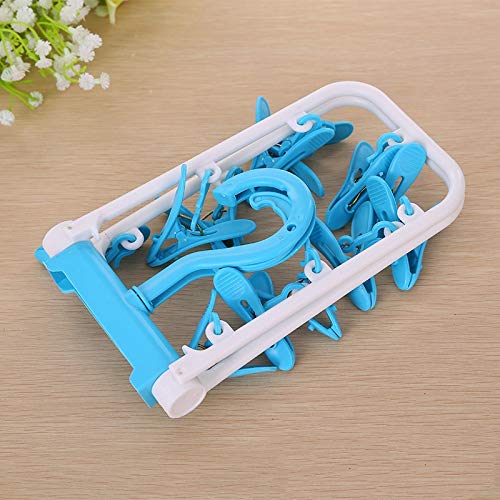 Amlrt 2 Packs Travel Foldable Portable Hanging Drying Rack， Laundry Drying Space Saving Travel Rotatable Plastic 12 Clips (Rose and Blue)