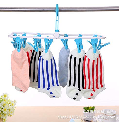 Amlrt 2 Packs Travel Foldable Portable Hanging Drying Rack， Laundry Drying Space Saving Travel Rotatable Plastic 12 Clips (Rose and Blue)