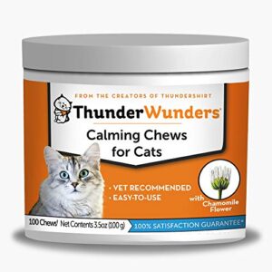 thunderwunders cat calming chews | vet recommended to help reduce situational anxiety | great for vet visits, travel, separation anxiety, fireworks, thunderstorms & more | 100 count