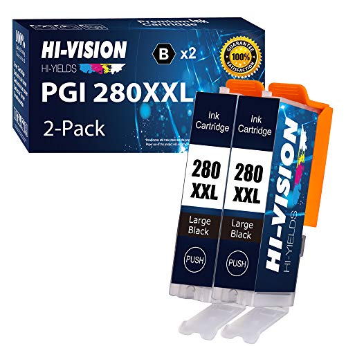 HI-VISION HI-YIELDS (2- Large Black Pack) Compatible 280xxl Ink Cartridge PGI-280XXL PGI280XXL High Yield for Pixma Wireless TS8120 TS6120 TR7520 TR8520 TS9120 TS8120 TS6220