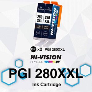 HI-VISION HI-YIELDS (2- Large Black Pack) Compatible 280xxl Ink Cartridge PGI-280XXL PGI280XXL High Yield for Pixma Wireless TS8120 TS6120 TR7520 TR8520 TS9120 TS8120 TS6220