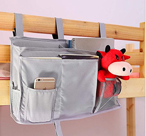 Sugaroom Bedside Storage Caddy, Bunk Bed Organizer Bed Storage Pocket Bedside Organizer Hanging Bed Storage Caddy for College Dorm Room, Hospital Bed Rails, Baby Bed, Camp (Grey)