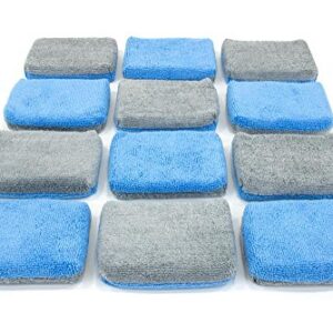 [Saver Applicator Terry] Microfiber Ceramic Coating Applicator Sponge with Plastic Barrier - 12 pack (Blue/Gray, Thin)