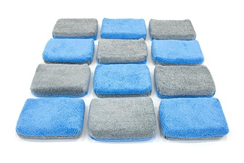 [Saver Applicator Terry] Microfiber Ceramic Coating Applicator Sponge with Plastic Barrier - 12 pack (Blue/Gray, Thin)