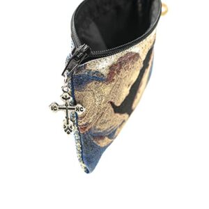 Intercession Hand-Woven, Lined Madonna and Child Rosary Pouch, Made in Turkey with Premium Metallic Thread (Blue - Small)