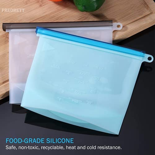 Shark Lock Silicone Food Storage Bag (6 Bags) 2 New 10 Ounce Silicone Snack Bags, 2 Med Reusable Sandwich Bags, 2 Large Reusable Silicone Food Bag, Silicone Storage Bags Reusable