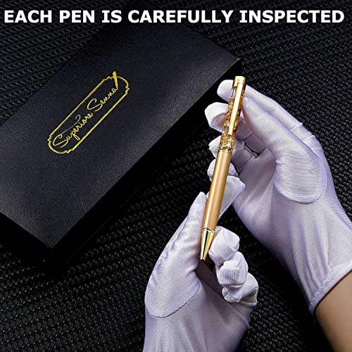 Superiore Senna Italian Black Ink Gold Pen - Gift Box Luxury Pen with Real 24K Gold Flakes and 2 Ink Cartridges - Cute, Fancy Pens for Wedding, Gold Office Supplies for Women, Desk Gifts for Men