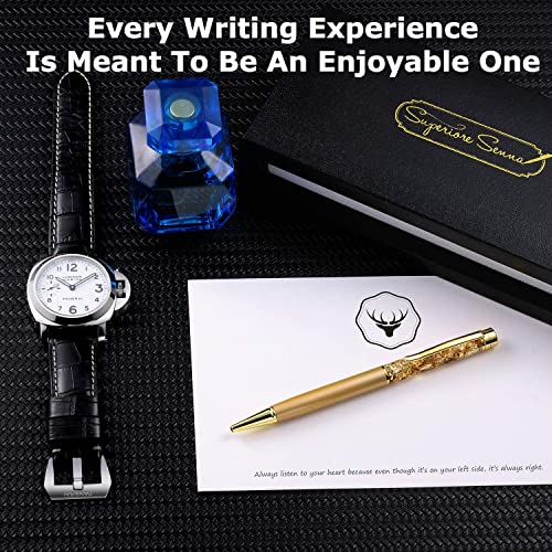 Superiore Senna Italian Black Ink Gold Pen - Gift Box Luxury Pen with Real 24K Gold Flakes and 2 Ink Cartridges - Cute, Fancy Pens for Wedding, Gold Office Supplies for Women, Desk Gifts for Men