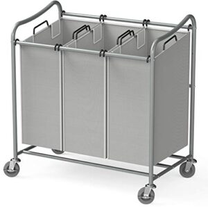 simplehouseware heavy-duty 3-bag laundry sorter cart, silver