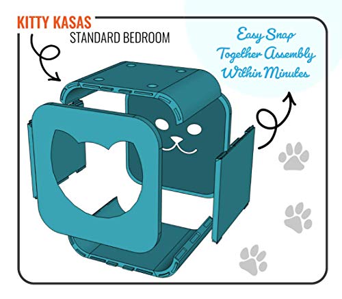 Kitty Kasas New! Standard Snap-On Modular Cat House, Bedroom Cube, Teal (KKB-115)