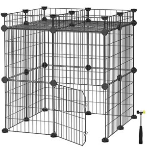 songmics pet playpen includes zip ties, customizable animal fence with storage, door, metal wire pen fence for small animals, bunnies, rabbits, puppy guinea pigs, for indoor use, black ulpi03h