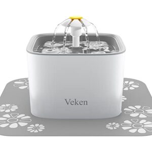 veken pet fountain, 84oz/2.5l automatic cat water fountain dog water dispenser with 3 replacement filters & 1 silicone mat for cats, dogs, multiple pets, grey