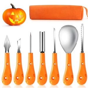 greatever halloween pumpkin carving kit,professional and heavy duty stainless steel tools,pumpkin carving set with carrying case(7pcs)