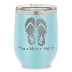 skunkwerkz wine glass tumbler, hawaiian beach sandals, personalized engraving included (light blue)