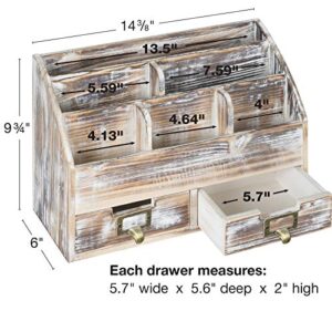 Excello Global Products Rustic Wood Office Desk Organizer: Includes 6 Compartments and 2 Drawers to Organize Desk Accessories, Mail, Pens, Notebooks, Folders, Pencils and Office Supplies (Brown)