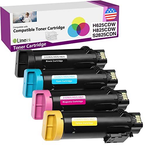 Limeink Compatible Toner Cartridge Replacement for Dell H625cdw Toner H825cdw for Dell Toner S2825cdn High Yield Laser Toner Cartridges For H625 H825 s2825 Ink 4 Pack 1 Black 1 Cyan 1 Yellow 1 Magenta