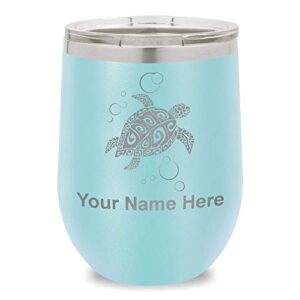 skunkwerkz wine glass tumbler, hawaiian sea turtle, personalized engraving included (light blue)