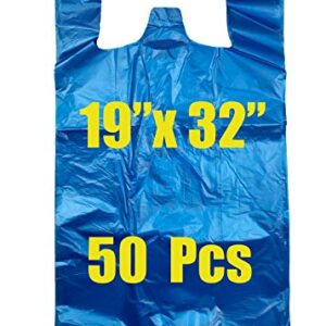 ROYAL 7 50CT Jumbo/Extra Large Plastic Grocery Reusable T-shirts Carry-out 19x10x32 Bags (BLUE, 50)