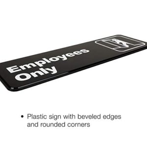 Excello Global Products Employees Only Sign: Easy to Mount Informative Plastic Sign with Symbols 9"x3", Pack of 3 (Black)