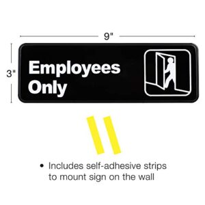 Excello Global Products Employees Only Sign: Easy to Mount Informative Plastic Sign with Symbols 9"x3", Pack of 3 (Black)