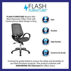 Flash Furniture Newton Mid-Back Ergonomic Office Chair with Contemporary Mesh Design in Gray