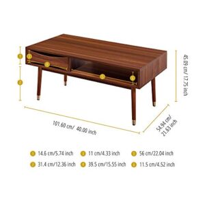 Versanora Dawson Coffee Table | Living Room, 39.62" x 21.62" x 17.75", Walnut