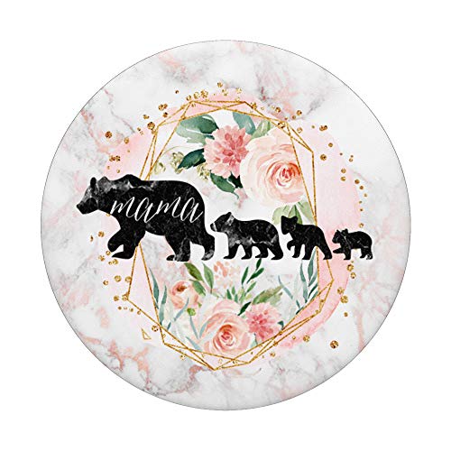 Mama Bear Three Cubs Blush Pink Watercolor Floral PopSockets PopGrip: Swappable Grip for Phones & Tablets