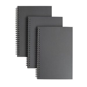 twone 3 packs soft cover notebook with lined paper black spiral notebooks with 100 ruled pages 50 sheets memo notepads for home school travel, 8.25 x 5.55 inch