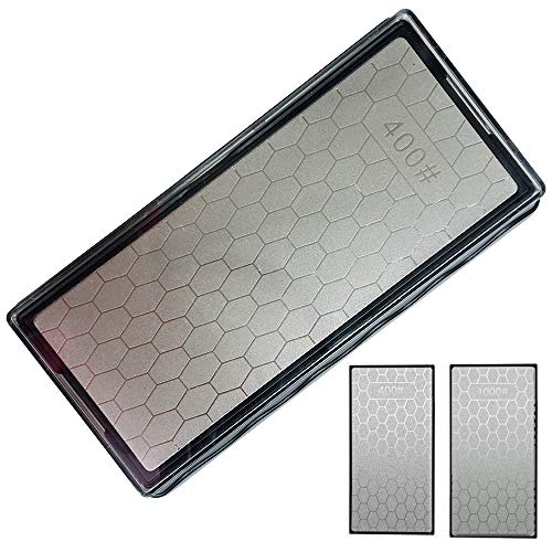 Double-sided Diamond Sharpening Stone,YCAMMIN Knife Sharpener Stone diamond sharpener Honeycomb Surface Plate with Non-slip Base for Scissors Knives Outdoor Kitchen Sharpen Tools (400/1000 Grit)