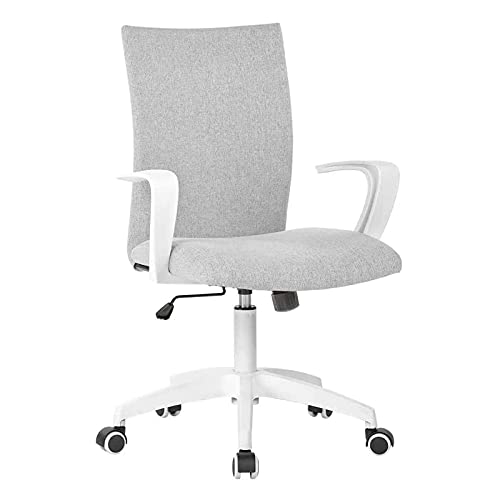 LIANFENG Office Chair Ergonomic Mid Back Swivel Chair Height Adjustable Desk Chair White Office Chair Computer Chair with Armrest Mid Size (Grey and White)