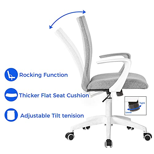 LIANFENG Office Chair Ergonomic Mid Back Swivel Chair Height Adjustable Desk Chair White Office Chair Computer Chair with Armrest Mid Size (Grey and White)