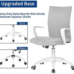 LIANFENG Office Chair Ergonomic Mid Back Swivel Chair Height Adjustable Desk Chair White Office Chair Computer Chair with Armrest Mid Size (Grey and White)