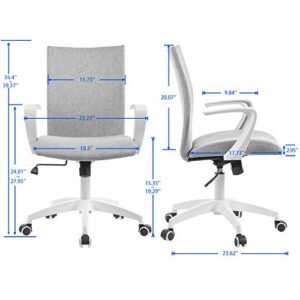 LIANFENG Office Chair Ergonomic Mid Back Swivel Chair Height Adjustable Desk Chair White Office Chair Computer Chair with Armrest Mid Size (Grey and White)